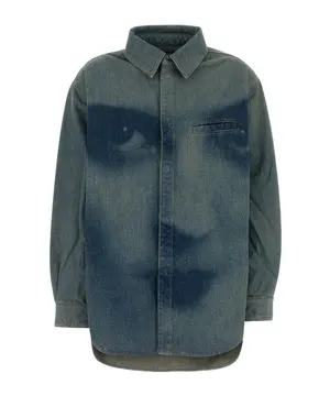 JEAN PAUL GAULTIER Oversized Face-print Denim Shirt - Green