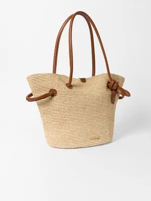 Jacquemus Turismo" Raffia Tote Bag With Leather Knot Detail - Brown