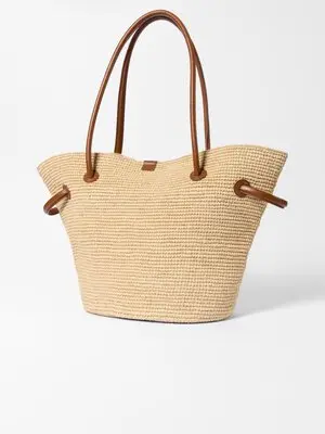 Jacquemus Turismo" Raffia Tote Bag With Leather Knot Detail - Brown