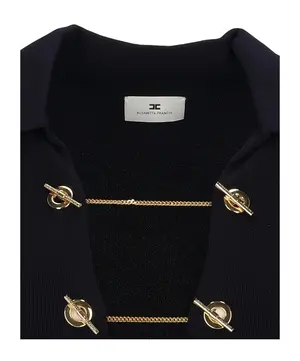 Elisabetta Franchi Ribbed Knit Bodysuit With Gold-tone Chain Detail - Black