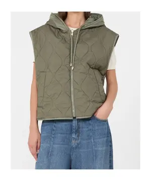 Max Mara Reversible Water-repellent Canvas Padded Gilet Kaki