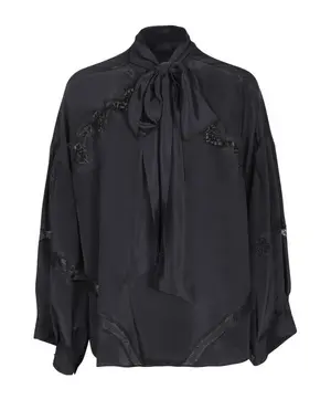 ERMANNO FIRENZE Lace-trim Pussy-bow Blouse - Black