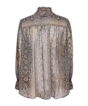 Loulou De Saison Snake Print Ruffled High Neck Shirt