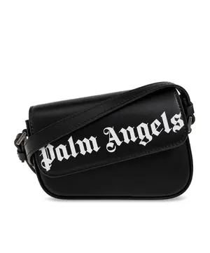 Palm Angels Flap Shoulder Bag With Logo Detail - Black