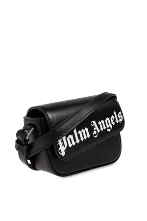 Palm Angels Flap Shoulder Bag With Logo Detail - Black