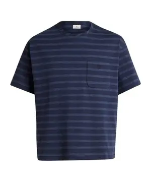 Etro Striped Jersey Round-neck T-shirt With Chest Pocket - Navy