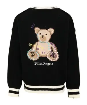 Palm Angels Embroidered Bear Motif Cardigan