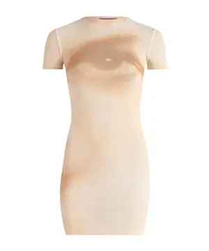 JEAN PAUL GAULTIER Short Sleeve Printed Mesh Mini Dress
