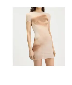 JEAN PAUL GAULTIER Short Sleeve Printed Mesh Mini Dress