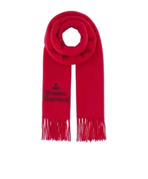 VIVIENNE WESTWOOD Logo Embroidered Fringed Scarf - Red