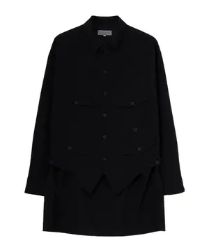 Yohji Yamamoto Wool Gabardine Vest Layered Blouse - Black
