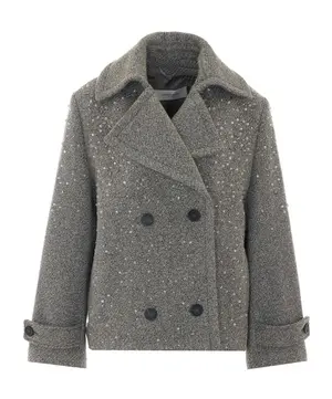 GOLDEN GOOSE Double Breasted Embellished Short Coat - Grey