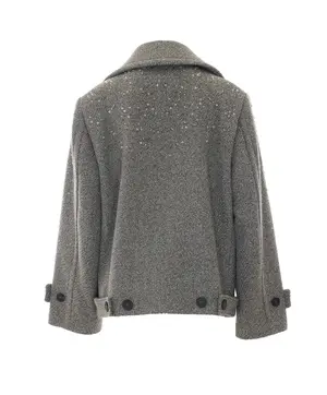 GOLDEN GOOSE Double Breasted Embellished Short Coat - Grey