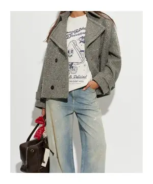 GOLDEN GOOSE Double Breasted Embellished Short Coat - Grey