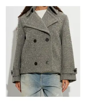GOLDEN GOOSE Double Breasted Embellished Short Coat - Grey