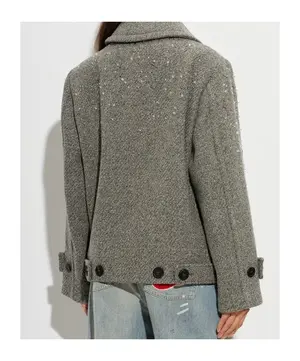 GOLDEN GOOSE Double Breasted Embellished Short Coat - Grey