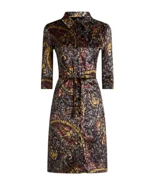 Etro Burnout Chenille Mini Shirt Dress With Floral Paisley Overprint - Black