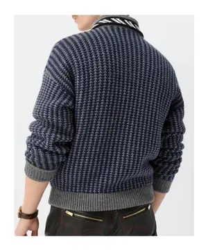 Versace Intarsia Wool Knit Zip Cardigan