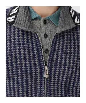 Versace Intarsia Wool Knit Zip Cardigan