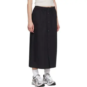A.p.c. Elastic Waistband Midi Skirt With Faux Horn Buttons - Black