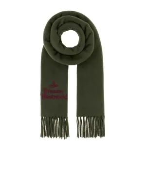 VIVIENNE WESTWOOD Logo Embroidered Fringed Scarf - Black