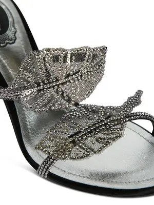 Rene Caovilla Round-toe High-heeled Sandals With Leaf Pattern And Ankle Strap - Gray