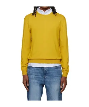 A.p.c. Ribbed Crew Neck Sweater With Embroidered Logo - Yellow