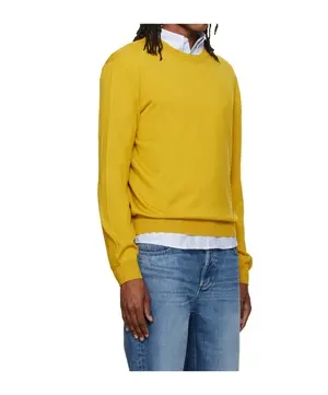 A.p.c. Ribbed Crew Neck Sweater With Embroidered Logo - Yellow