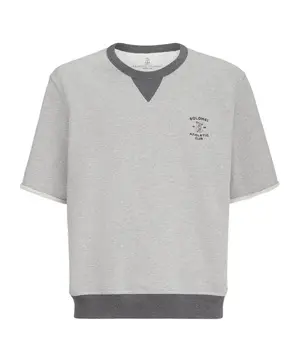 Brunello Cucinelli Cotton French Terry Short Sleeve Sweatshirt With Embroidery - Grey