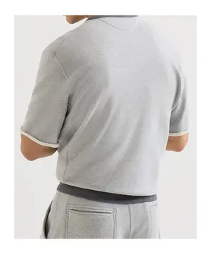 Brunello Cucinelli Cotton French Terry Short Sleeve Sweatshirt With Embroidery - Grey