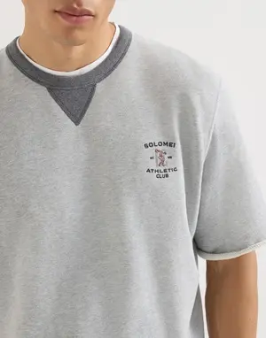 Brunello Cucinelli Cotton French Terry Short Sleeve Sweatshirt With Embroidery - Grey