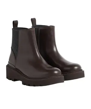 Brunello Cucinelli Matte Calfskin And Stretch Virgin Wool Chelsea Boots With Monili - Rust-brown