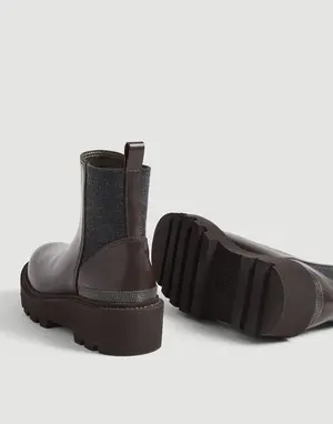 Brunello Cucinelli Matte Calfskin And Stretch Virgin Wool Chelsea Boots With Monili - Rust-brown
