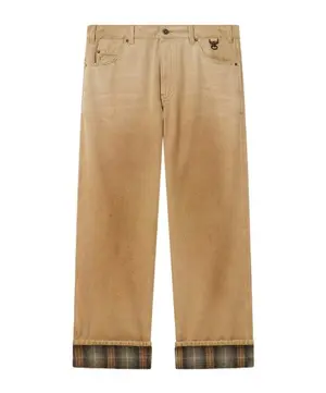 GOLDEN GOOSE Pants In Gradient Cotton With Check Details - Beige