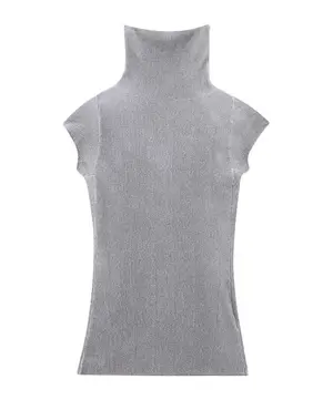 Giorgio Armani Slim Fit Ribbed Viscose Turtleneck Sweater - Grey