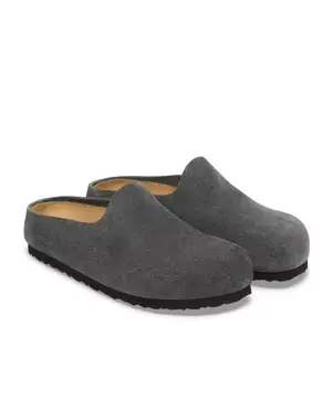BIRKENSTOCK Amsterdam Suede Slides - Charcoal
