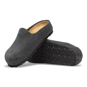 BIRKENSTOCK Amsterdam Suede Slides - Charcoal