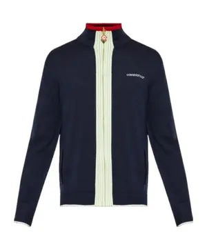 Casablanca Logo-embroidered Zip-up Cardigan - Navy Blue