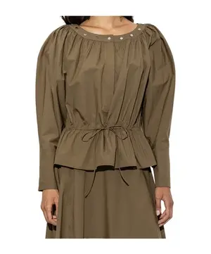 Tory Burch Pleated Blouse With Puff Sleeves And Metal Button Accents