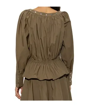 Tory Burch Pleated Blouse With Puff Sleeves And Metal Button Accents