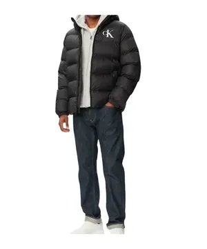 Calvin Klein Print Hooded Puffer Jacket - Black