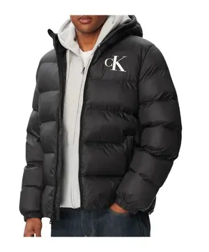 Calvin Klein Print Hooded Puffer Jacket - Black