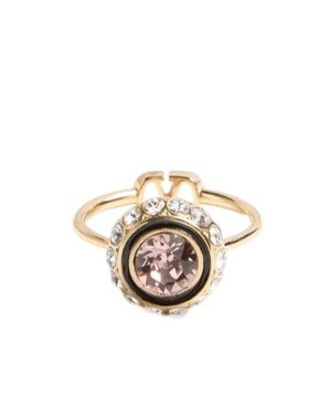 Valentino Garavani Vlogo Signature Ring In Metal, Enamel And Crystals - Yellow