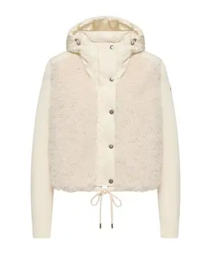 Moncler Wool Cashmere Blend Padded Zip-up Cardigan With Fur