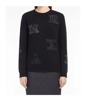 Max Mara Cashmere Sweater With Embellished Logo - Blue