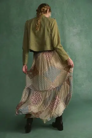 Free People Patchwork Maxi Skirt - Birch Combo