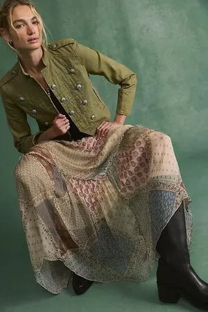 Free People Patchwork Maxi Skirt - Birch Combo