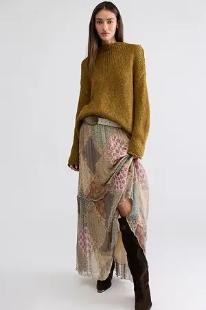 Free People Patchwork Maxi Skirt - Birch Combo