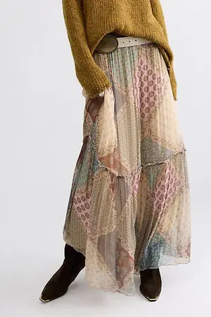 Free People Patchwork Maxi Skirt - Birch Combo