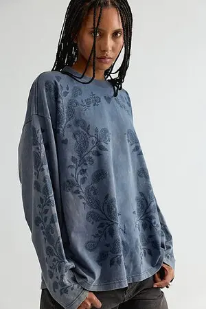 THE TALES Paisley Long Sleeve Top - Washed Black